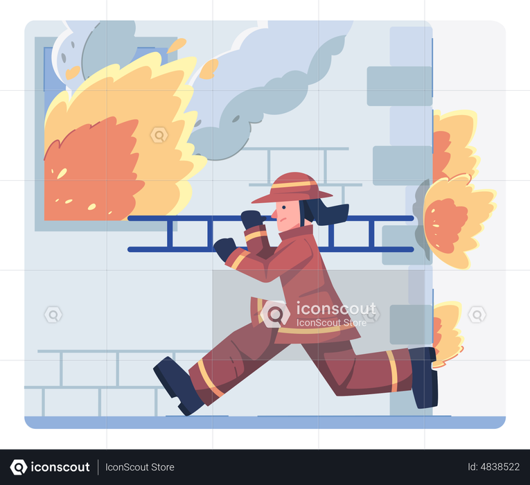 Best Premium Firefighter running towards fire emergency for emergency ...