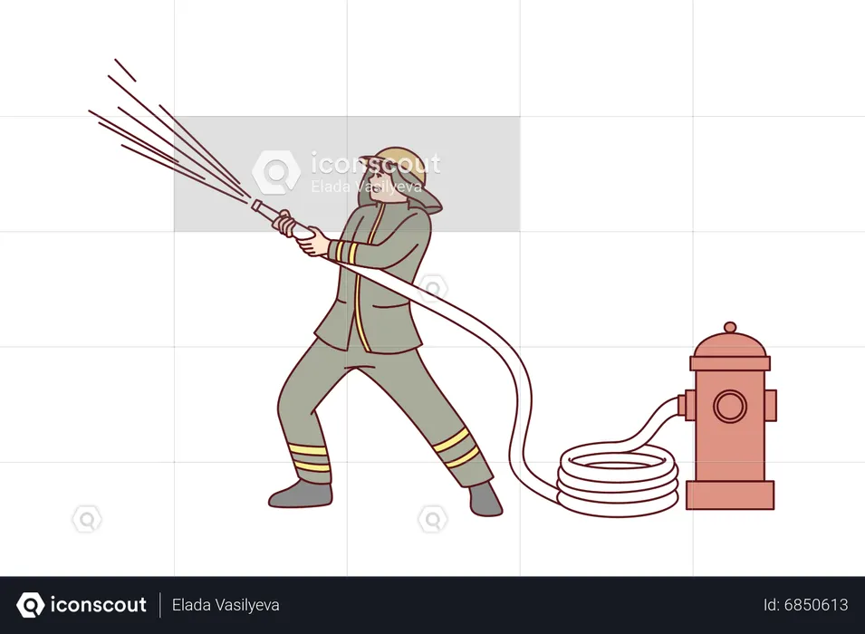 Best Fireman Using Fire Hydrant Illustration Download In Png And Vector