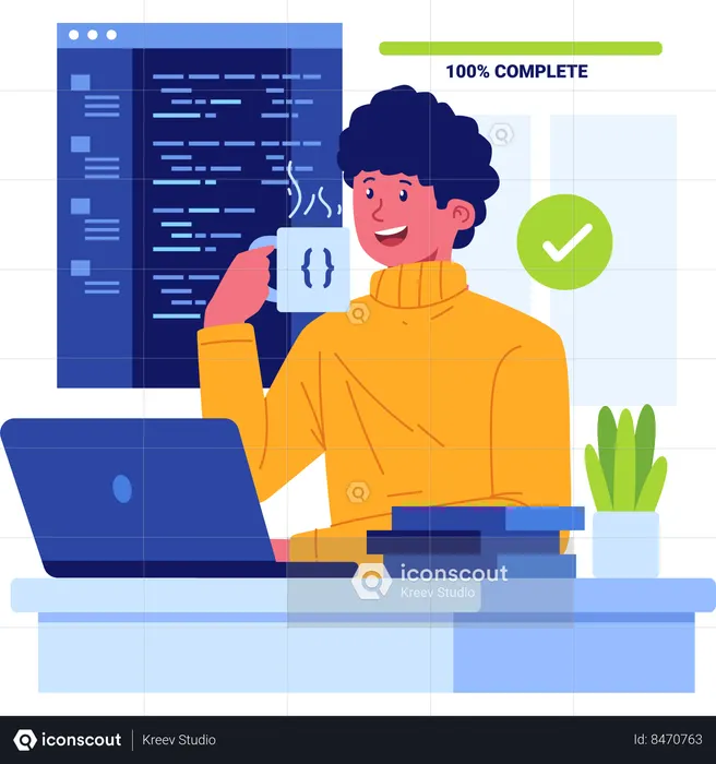 Best Freelance programmer drinking coffee while working Illustration ... Best Freelance programmer drinking coffee while working Illustration ...