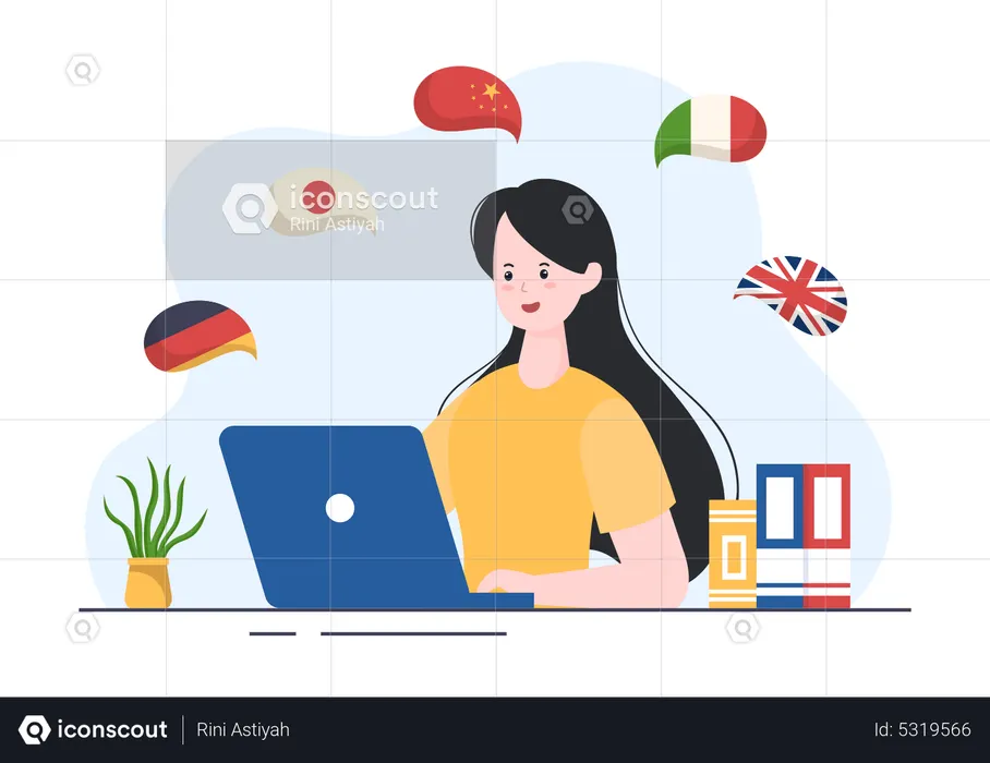 Girl Attending Online Language Class Illustration - Free Download ...