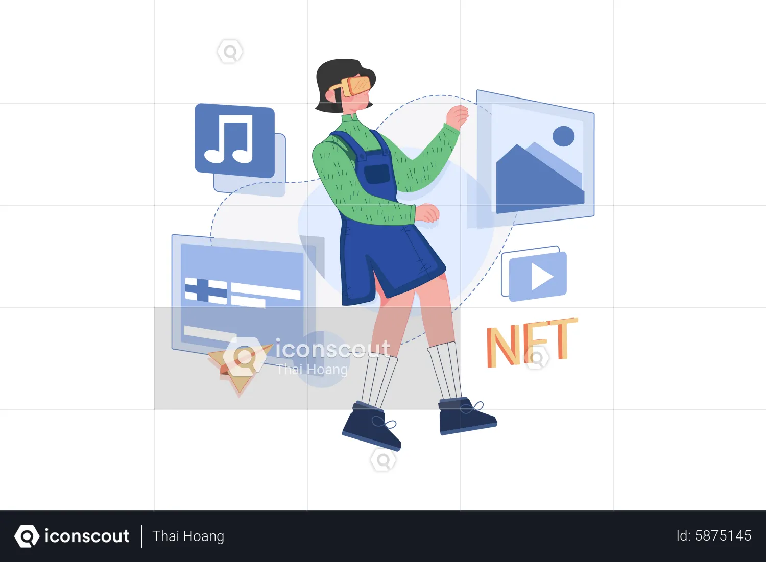 Best Girl creating NFT art using virtual technology Illustration download in PNG & Vector format