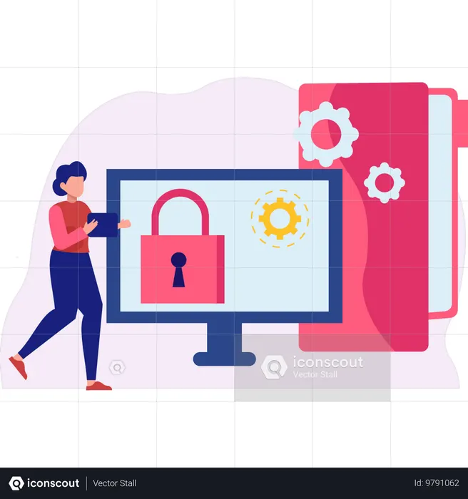 Girl Doing Changings In Lock Screen Password Illustration - Free Download Crime & Security ...