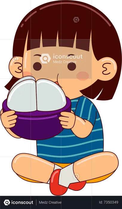 Girl Eating Mango Steen Illustration Free Download People