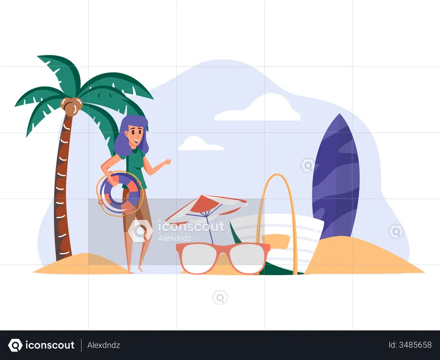 Best Girl Enjoying Summer Vacation Illustration Download In Png