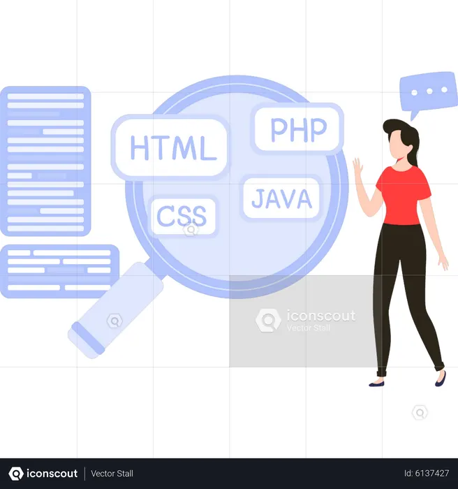 Best Premium Girl learning coding languages Illustration download in ...