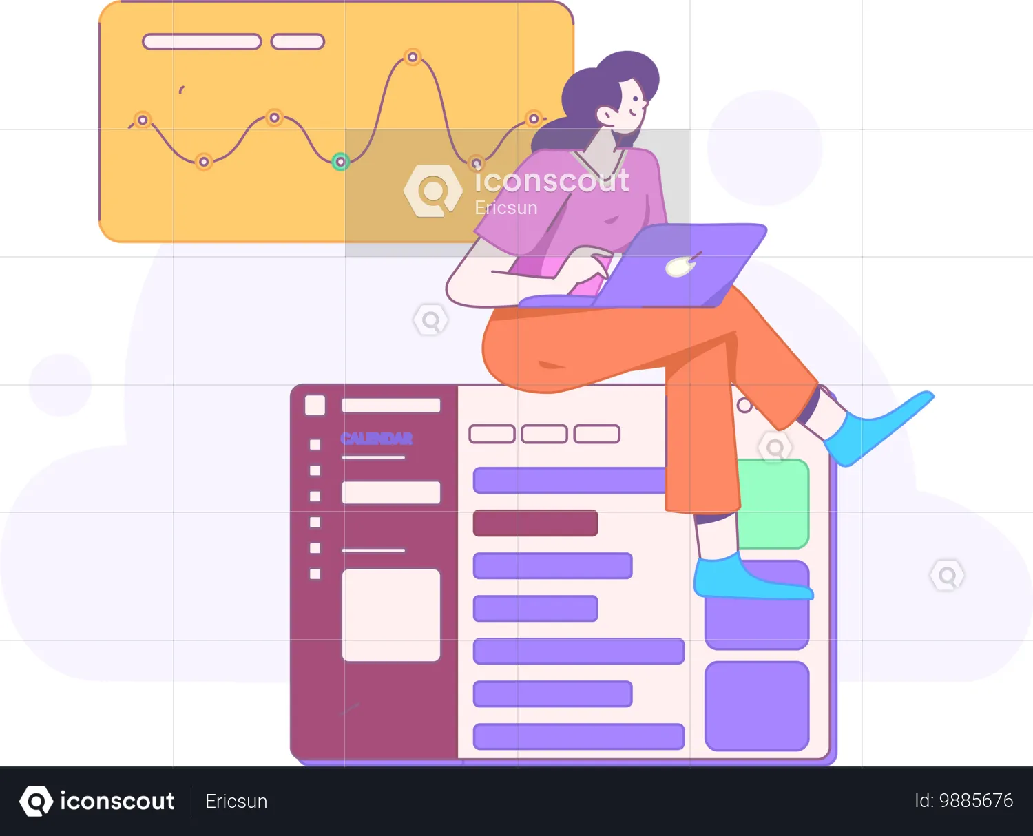 Girl Plotting Data On Chart Illustration - Free Download Business Illustrations | IconScout