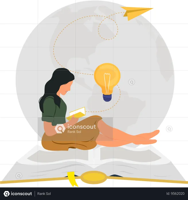 Girl Reading Book While Generating Ideas Illustration - Free Download ... Girl Reading Book While Generating Ideas Illustration - Free Download ...