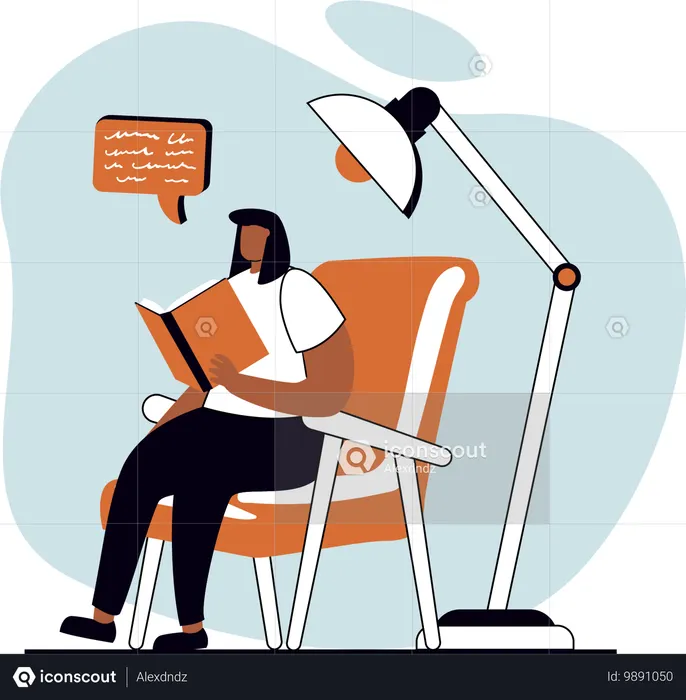 Girl Reading Book While Sitting On Chair Illustration Free Download
