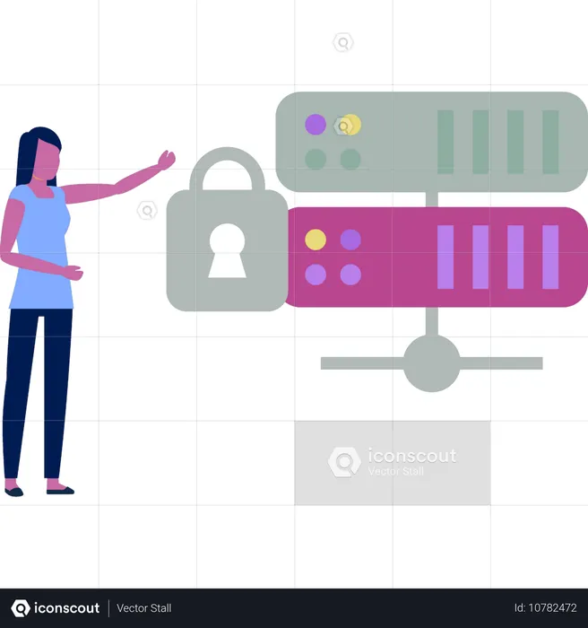 Girl Showing Database Lock Illustration - Free Download Crime & Security Illustrations | IconScout