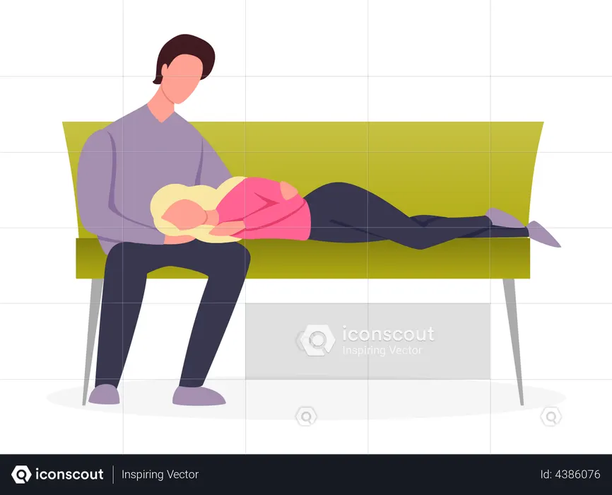Girl Sleeping On Boy Lap On Couch Illustration - Free Download People Illustrations | IconScout