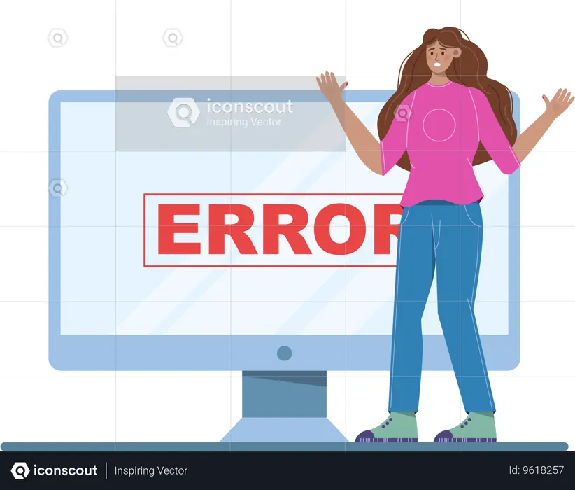 Girl Uncertainly Getting Computer Error Illustration Free Download People Illustrations