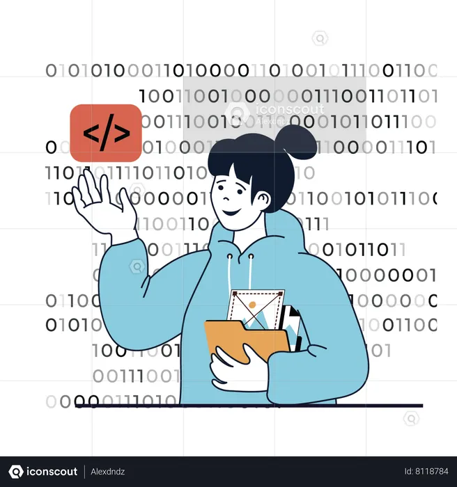 Best Girl Working On Binary Coding Illustration Download In Png And Vector Format 