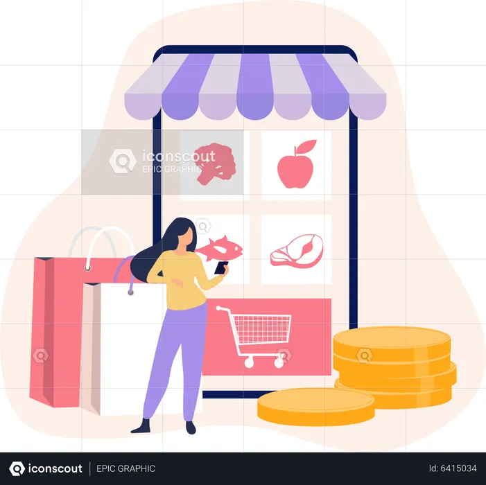 Best Grocery shopping app Illustration download in PNG & Vector format Best Grocery shopping app Illustration download in PNG & Vector format