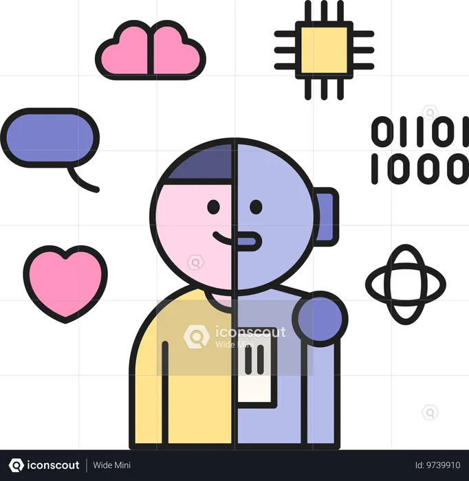 Human Robot Works On Binary Code Illustration - Free Download Science ...