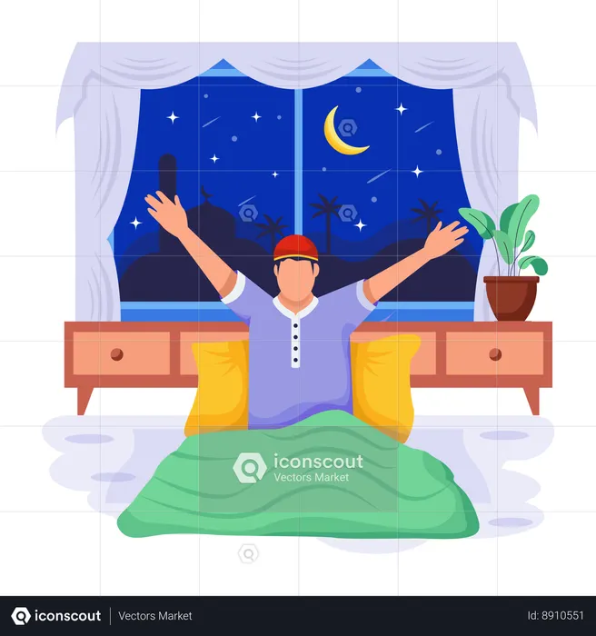 Islamic Man Wakes Up Early For Morning Namaz Illustration - Free ... Islamic Man Wakes Up Early For Morning Namaz Illustration - Free ...