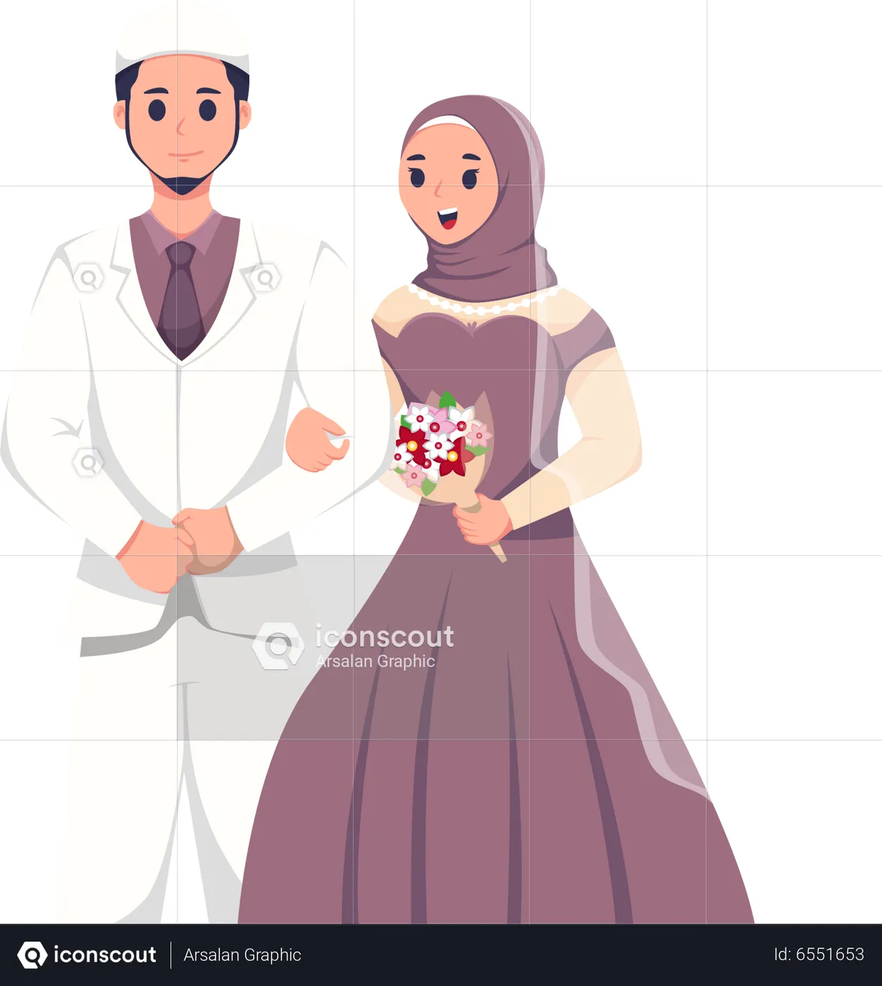 Islamic Wedding Couple On Wedding Day Illustration Free Download