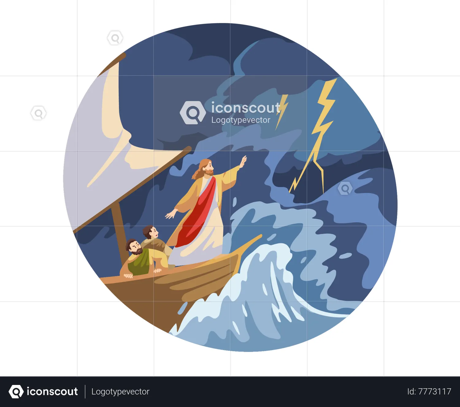 Best Jesus protect people from ocean high tide Illustration download in ...