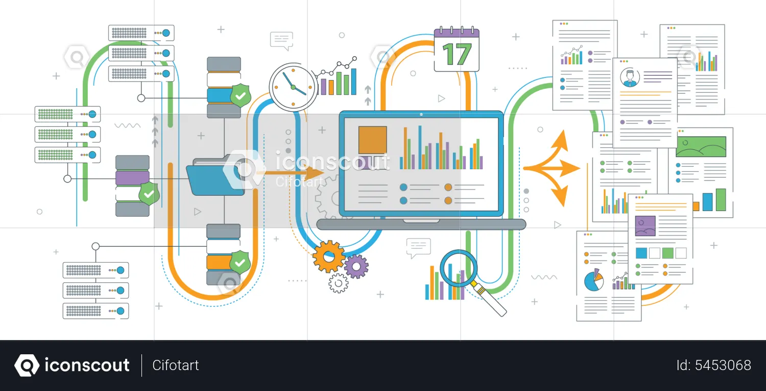 Best Laptop accessing server files in network to extract information Illustration download in ...