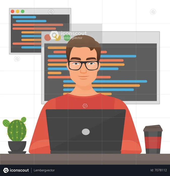Male Developer Illustration - Free Download People Illustrations | IconScout