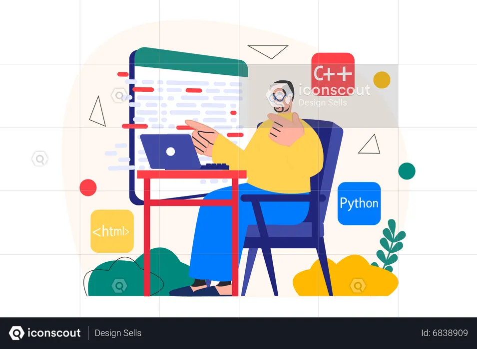 Male Developer Working On Code Illustration - Free Download Business ...