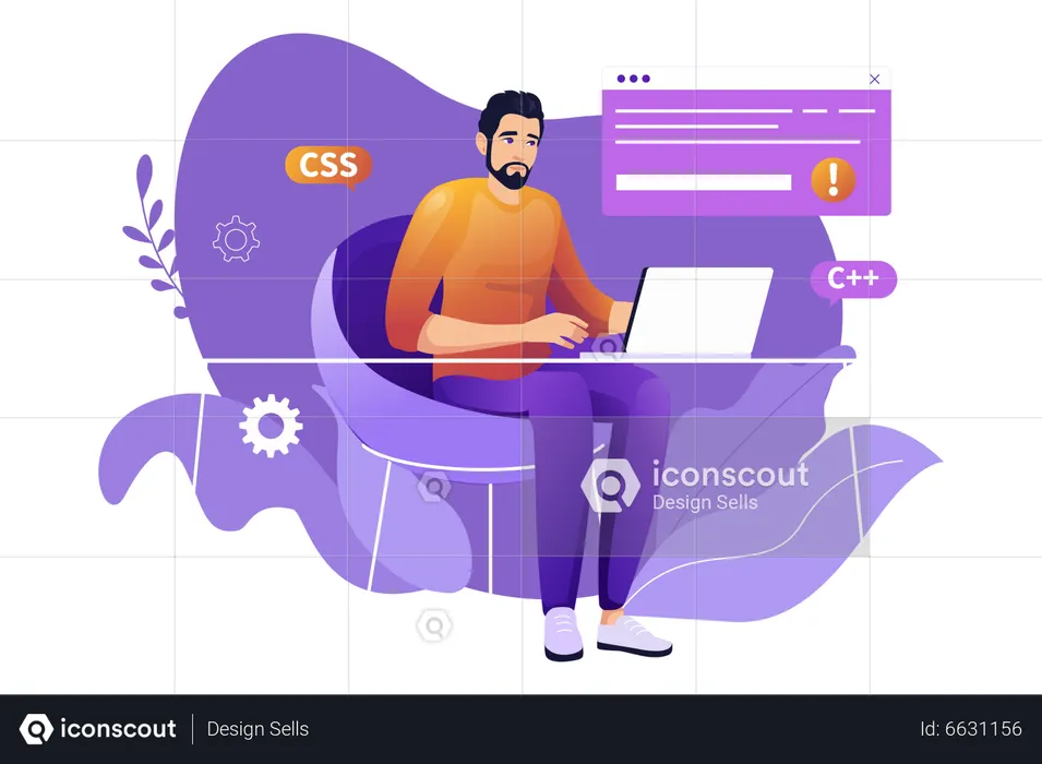 Best Male programmer doing programming work Illustration download in PNG & Vector format