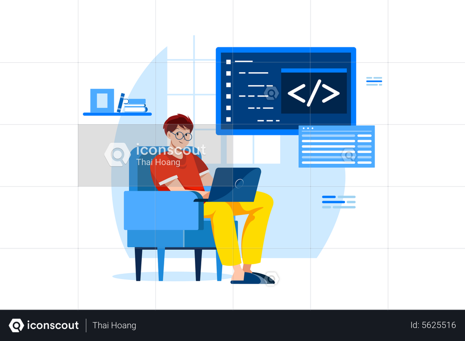 Best Premium Male Programmer Thinking New Code Illustration download in PNG & Vector format