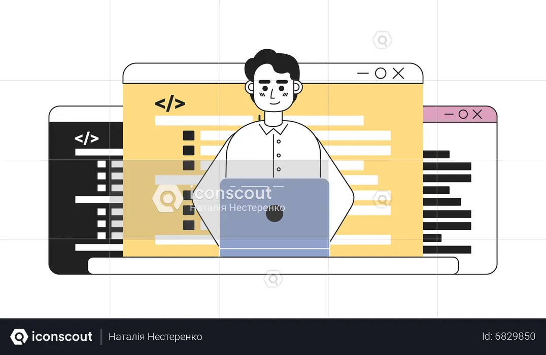 Male Programmer Working On Laptop Illustration - Free Download Design ...