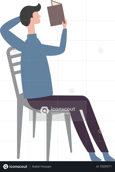 Best Premium Male Sitting On Chair And Reading Books Illustration
