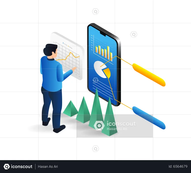 Best Man Analyzing Data On Smartphone Illustration Download In Png