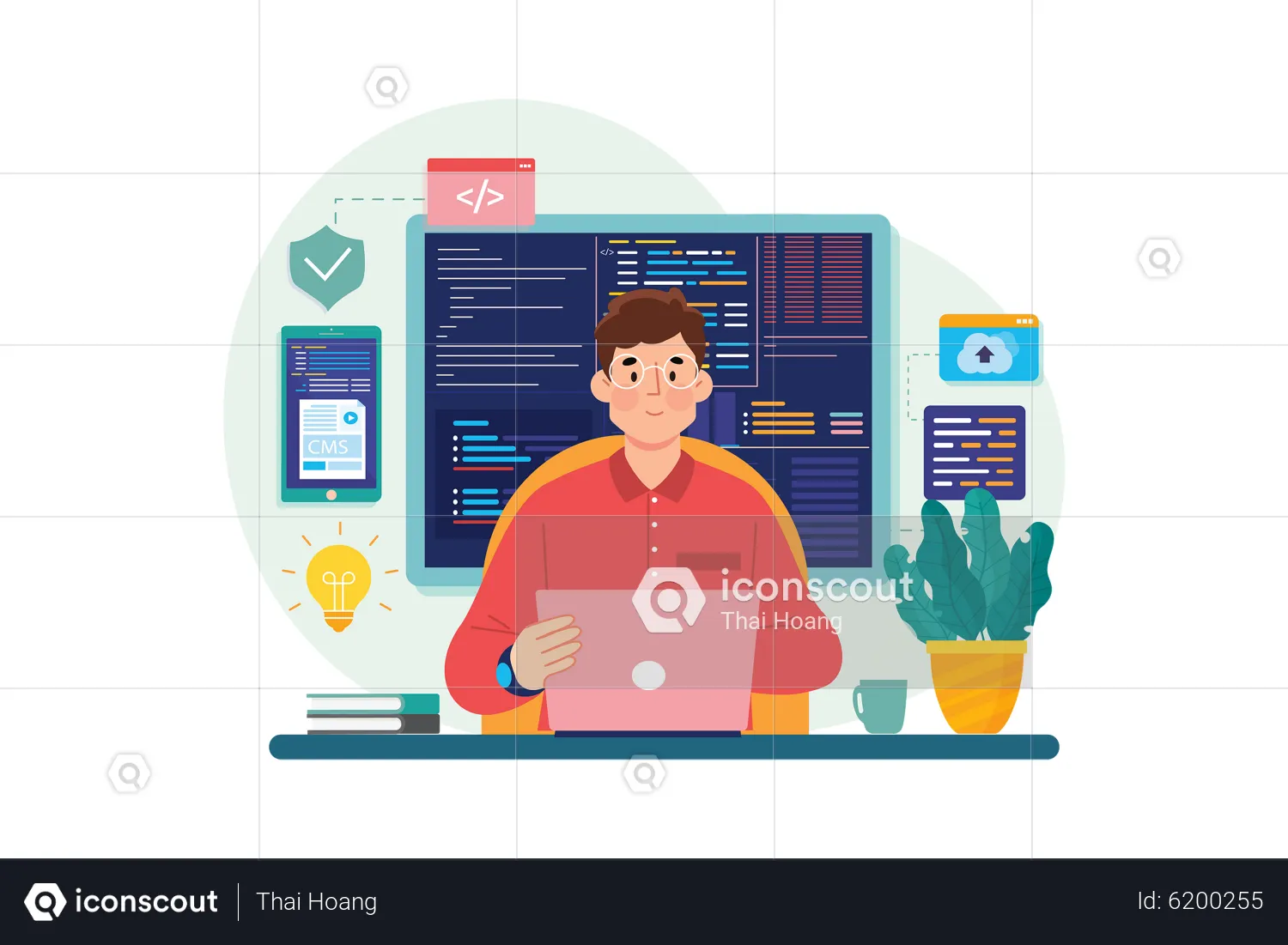 Man Coder Programming On Computer Illustration Free Download Design And Development