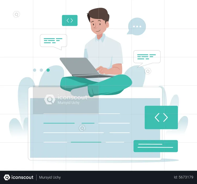 Man Coding On Laptop Illustration - Free Download People Illustrations ...