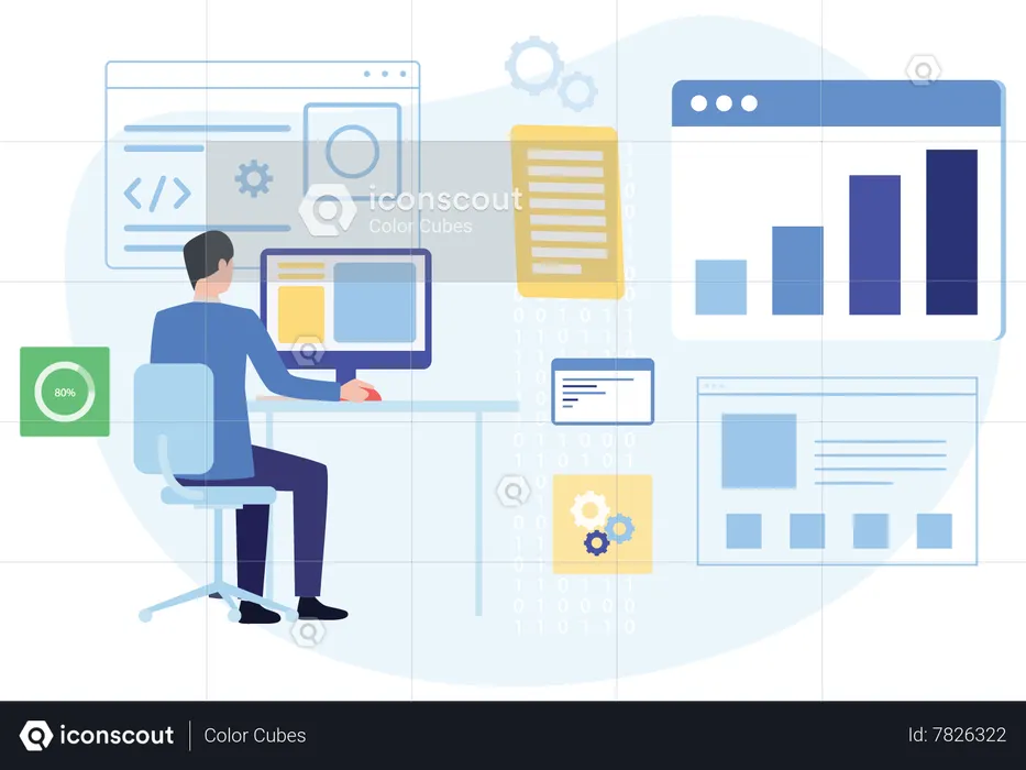Best Man doing Data Analytics Illustration download in PNG & Vector format