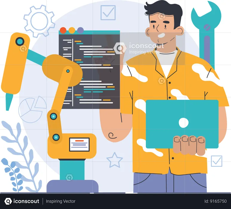 Man Doing Robot Development Illustration - Free Download Network & Communication Illustrations ...