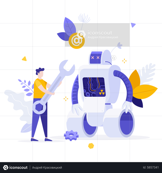 Best Premium Man making robot Illustration download in PNG & Vector format