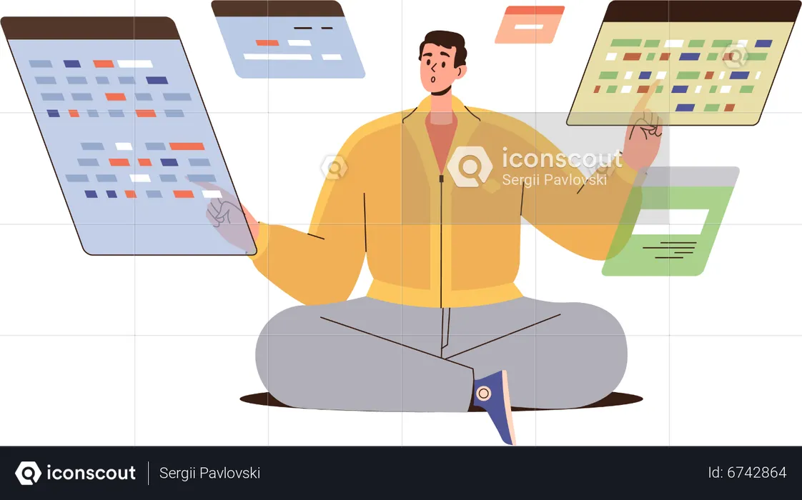 Best Man Programmer Working On Virtual Screen Coding Website Illustration Download In Png
