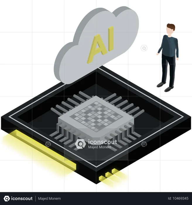 Man Researching On Cloud AI Chip Design Illustration - Free Download ...
