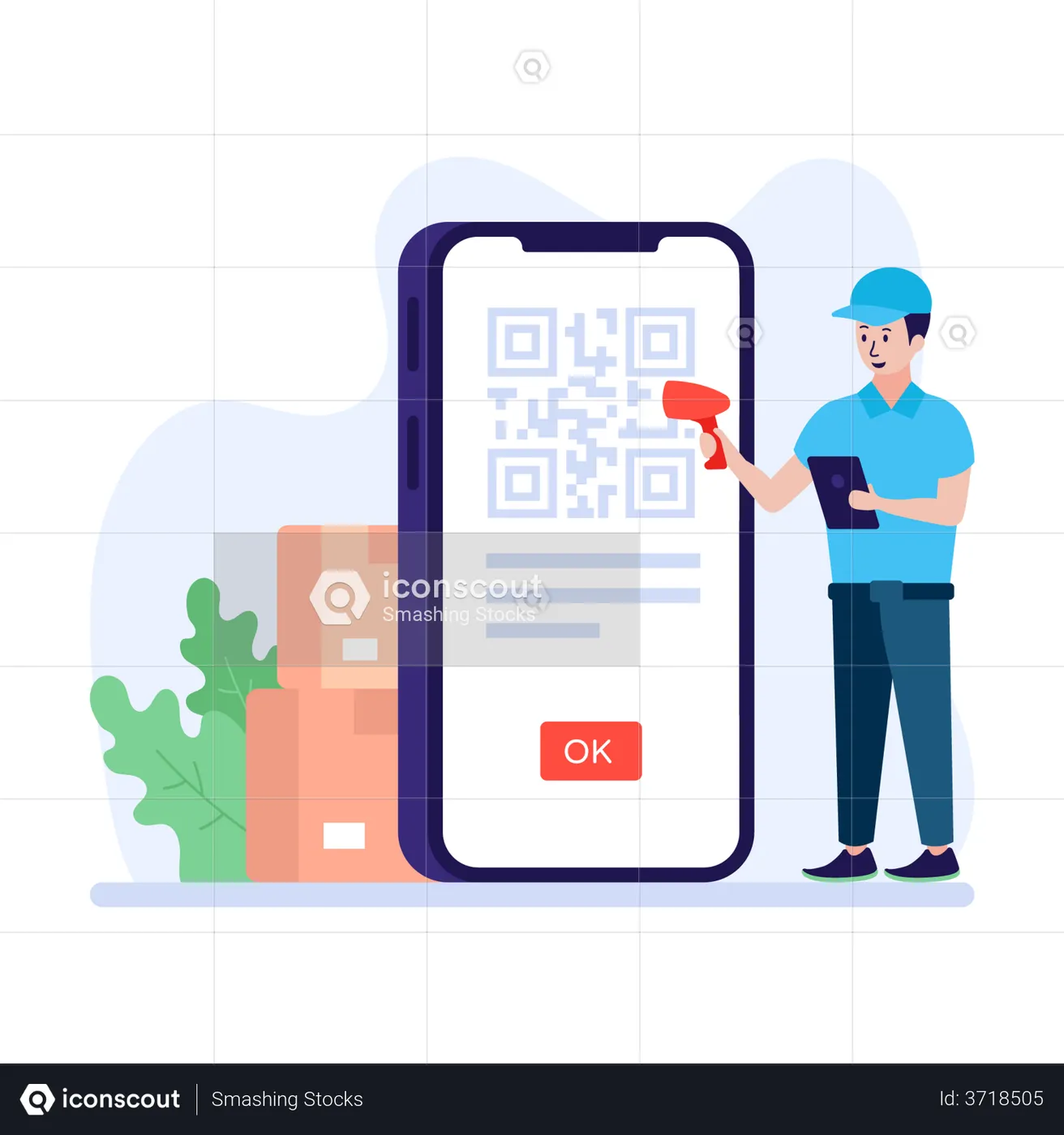 Man Scanning QR Code Using Barcode Reader Illustration - Free Download ...