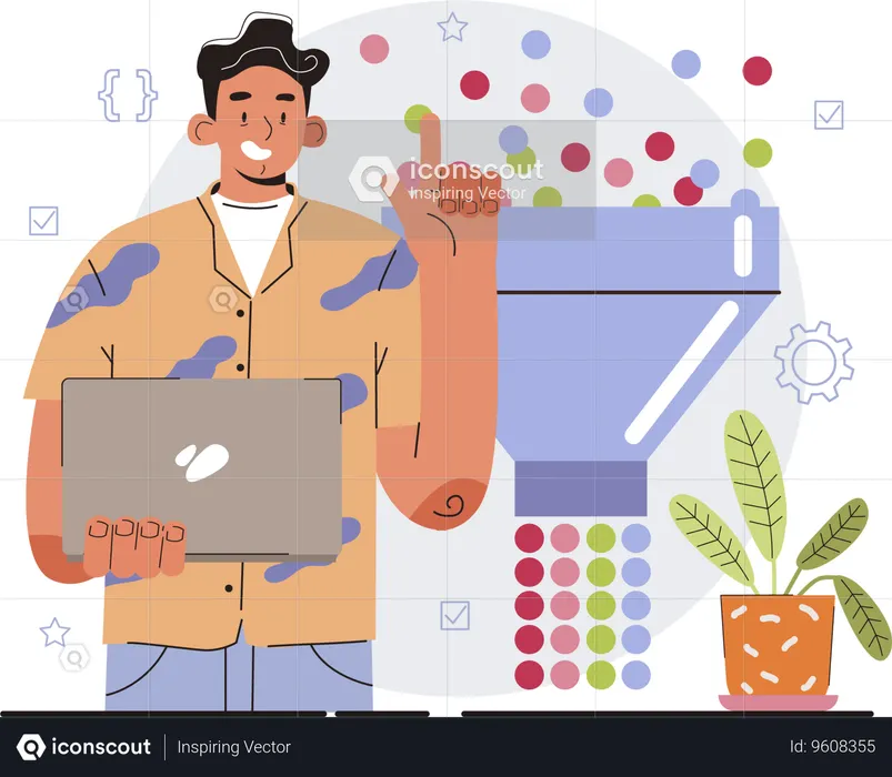 Man Sorting User From Funnel Illustration - Free Download Business ... Man Sorting User From Funnel Illustration - Free Download Business ...