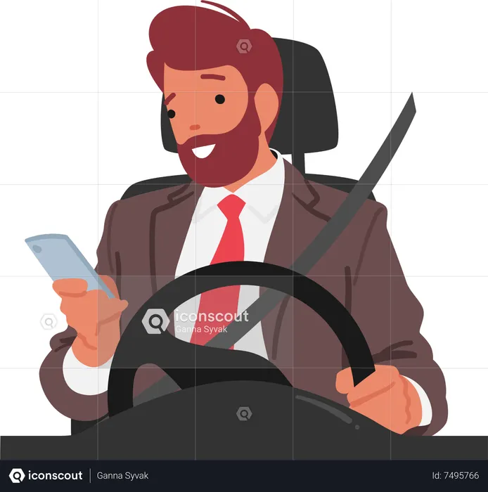 Man Using Mobile Phone While Driving Illustration - Free Download ...