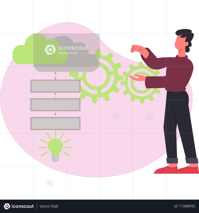 Man Working On Cloud Flowchart Illustration Free Download Network And Communication