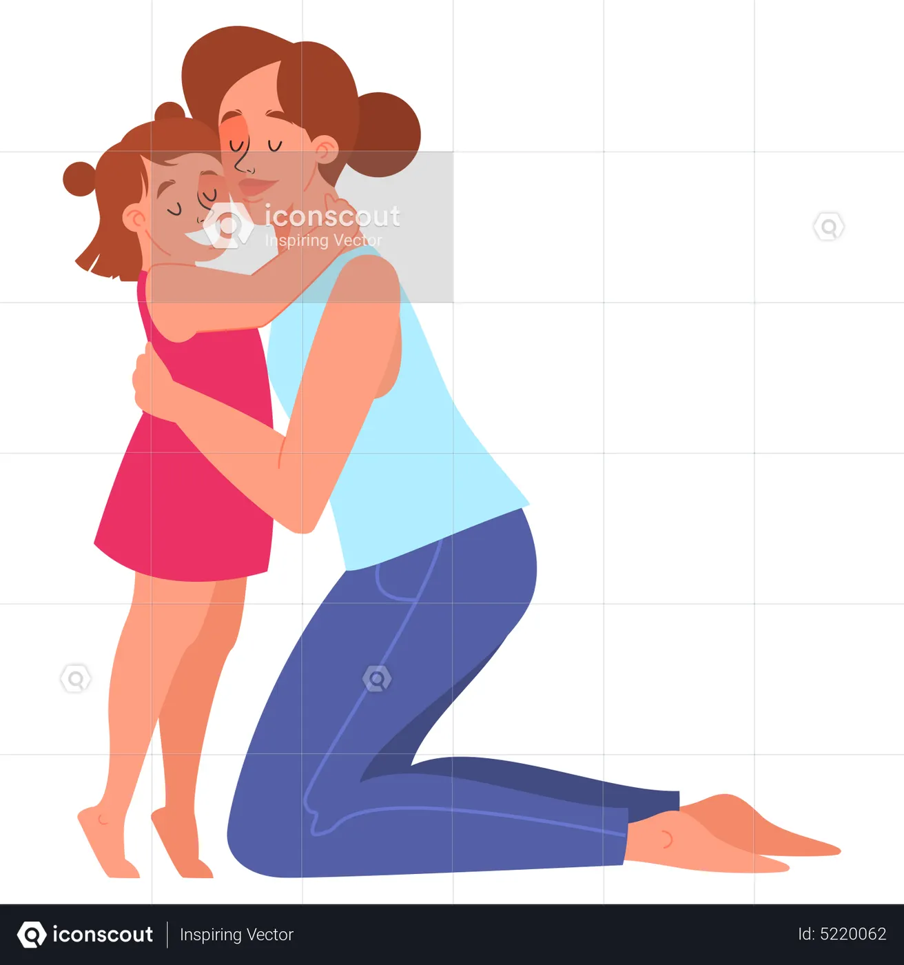 Best Mother hug her little daughter Illustration download in PNG & Vector format