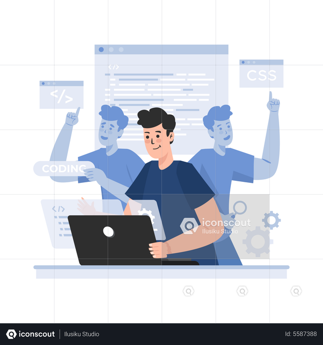 Best Premium Multitasking Web Developer Illustration Download In Png And Vector Format