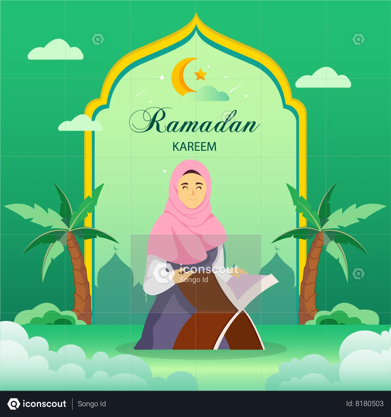 Best Muslim Woman Reading Quran Illustration Download In Png And Vector