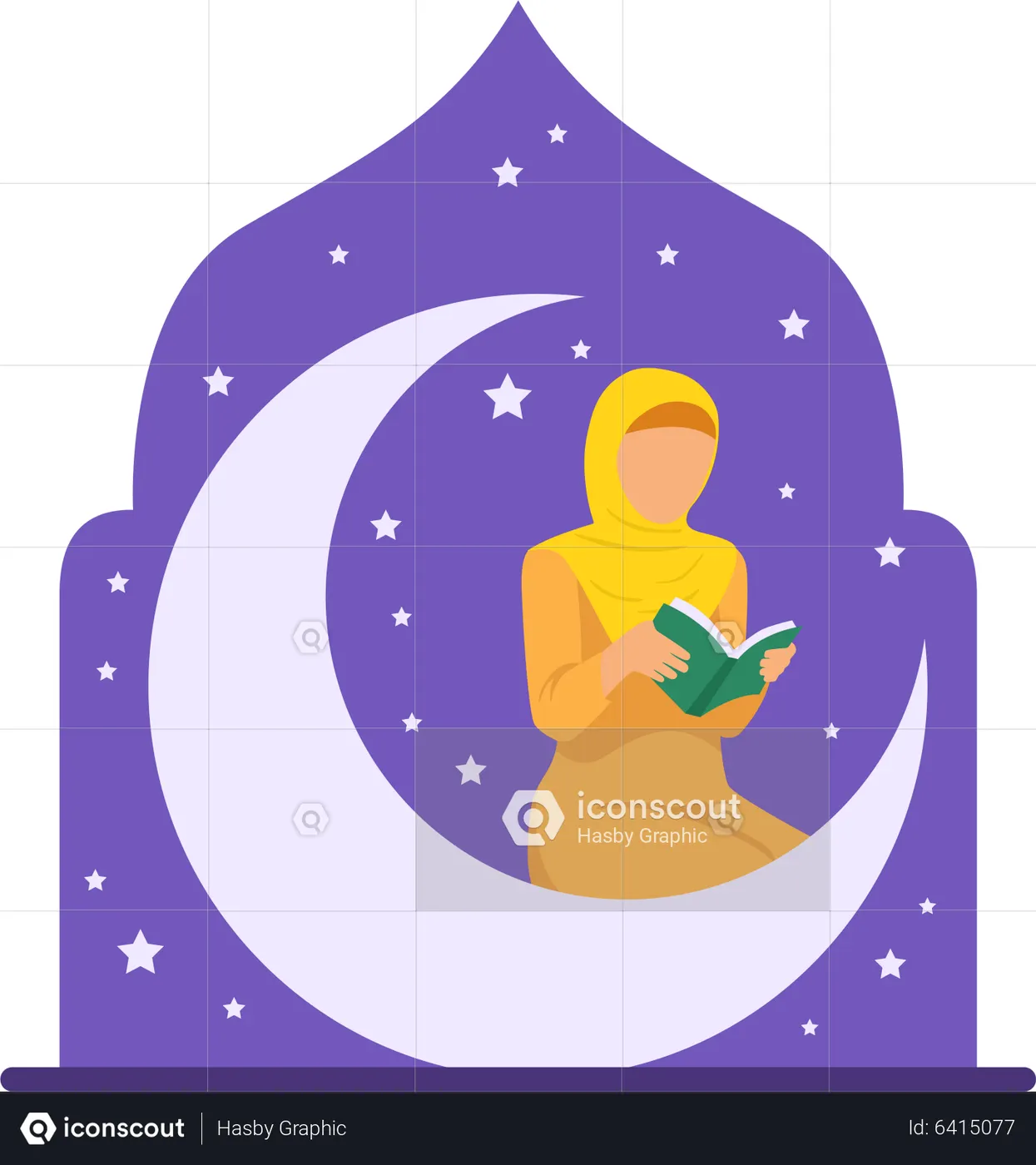 Best Premium Muslim Woman Reading Quran Illustration Download In Png
