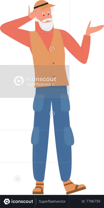 Best Old Man Standing And Showing Something Right Illustration Download