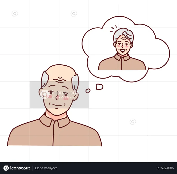 Best Old Man Thinking About Young Age Illustration Download In Png And Vector Format