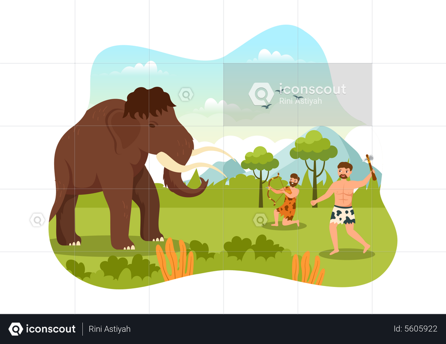 Best Premium Prehistoric Stone Age Tribes Hunting Elephant Illustration Download In Png And Vector