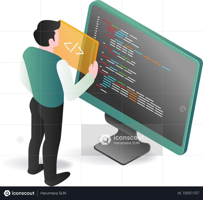 Programmer Coding On Computer Screen Illustration - Free Download Business Illustrations | IconScout