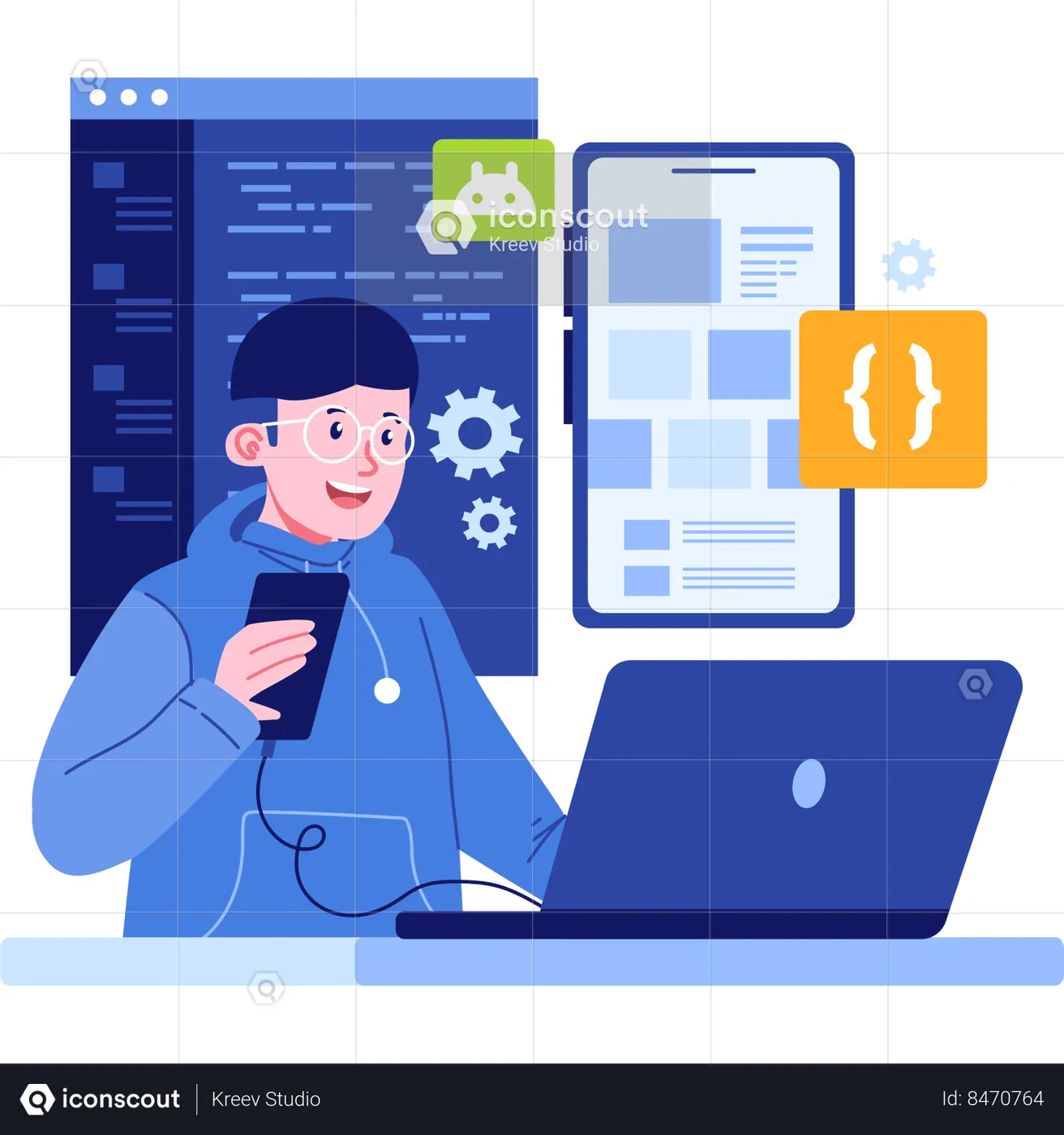 Programmer Doing Coding Illustration - Free Download Design & Development Illustrations | IconScout