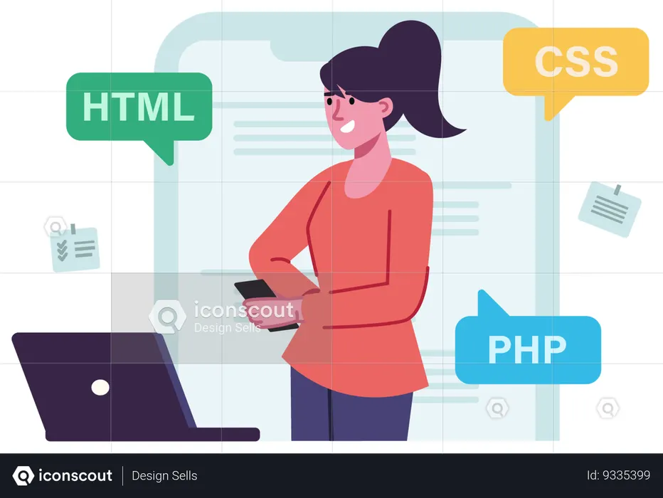 Programmer Works With Coding Languages Illustration - Free Download Design & Development ...